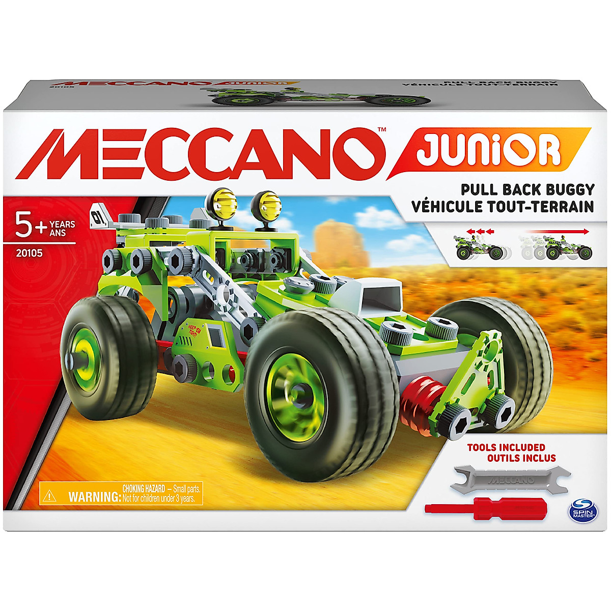Meccano Junior, 3-in-1 Deluxe Pull-Back Buggy STEAM Model Building Kit, for Kids Aged 5 and Up