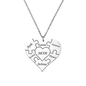 AILIN Custom Heart Puzzle Necklace 925 Sterling Silver/Stainless Steel Personalized Engraved 1-12 Name Pendant Family Love Valentine Mothers Day Jewelry Gifts For Women Mom Grandma Daughter