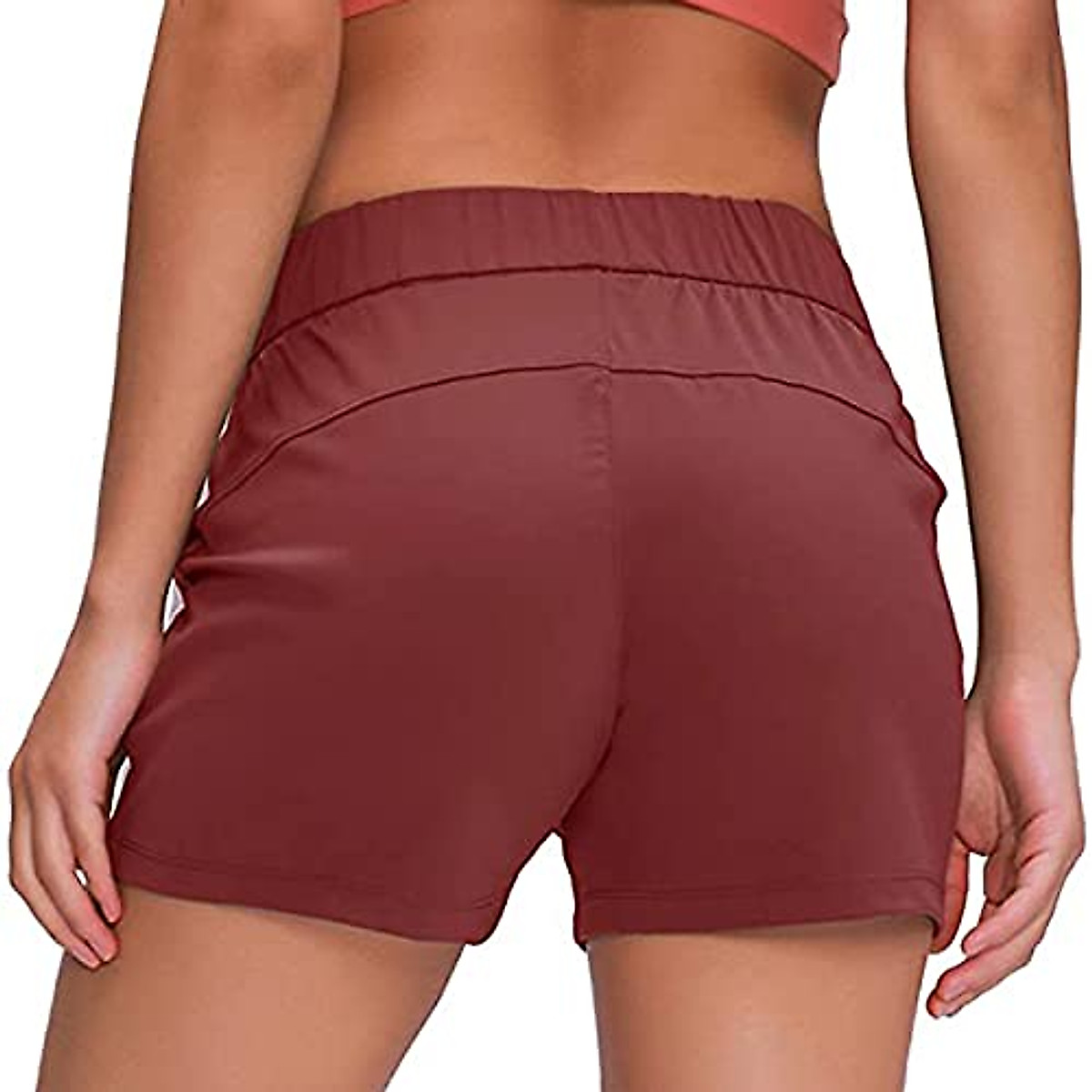 Bravetoshop Women's Athletic Shorts with Pockets Workout Yoga Shorts Elastic Waist Comfy Lounge Running Shorts (Red,S)