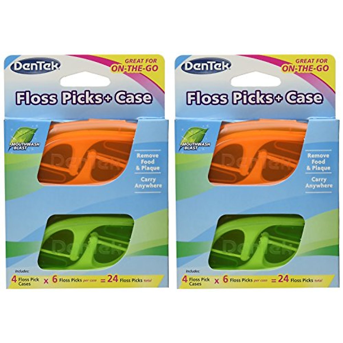 DenTek Floss Picks & Travel Case for On-the-Go, 4 Travel Cases with 6 Floss Picks Each, (Pack of 2)