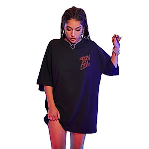 SweatyRocks Women's Short Sleeve Oversized Graphic Tees Round Neck Loose T-Shirt A Black M
