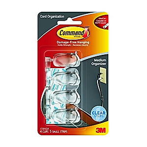 Command Medium Cord Clips, Clear, 4-Clip