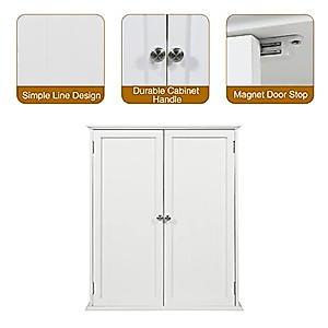 ALAPUR Bathroom Cabinet Wall Mounted,Over Toilet Storage Cabinet with 2 Doors and Adjustable Shelves,Wood Medicine Cabinet for Bathroom, White