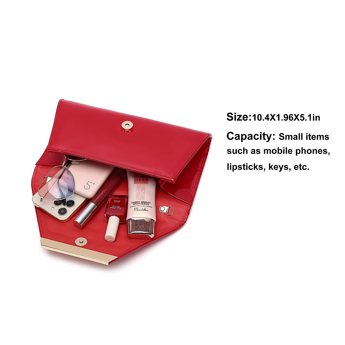 MUDUO Women Patent Leather Fashion Clutch Purses Evening Bag Handbag (RED)