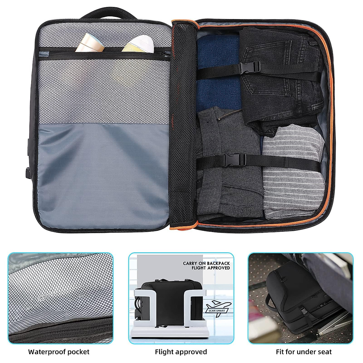 TANGCORLE Travel Carry on Backpack 50L Expandable Flight Approved Backpacks 17.3 inch Laptop and USB Charging Port bags Water Resistant Business Back Pack for Women & Men…