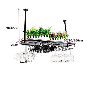 PIBM Stylish Simplicity Wine Rack Wine Rack Adjustable Height, Ceiling Mounted Hanging Wine Bottle Holder Metal Iron Wine Glass Holder High Cup Holder Wine Rack Wall Hanging, Black , 80*CM