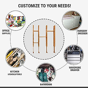 Adjustable Bamboo Drawer Dividers with Inserts and Liner -Spring Loaded Organizer-Expandable Organizers for Kitchen Utensils in Drawers for Deep Large Dresser for Clothes-Wood Draw Divider Separators