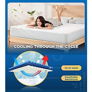 Premium 100% Waterproof Full Mattress Protector Breathable Cooling 3D Air Fabric Mattress Cover Smooth Soft Hypoallergenic Noiseless Bed Cover Machine Washable Vinyl Free 8-21'' Deep Pocket