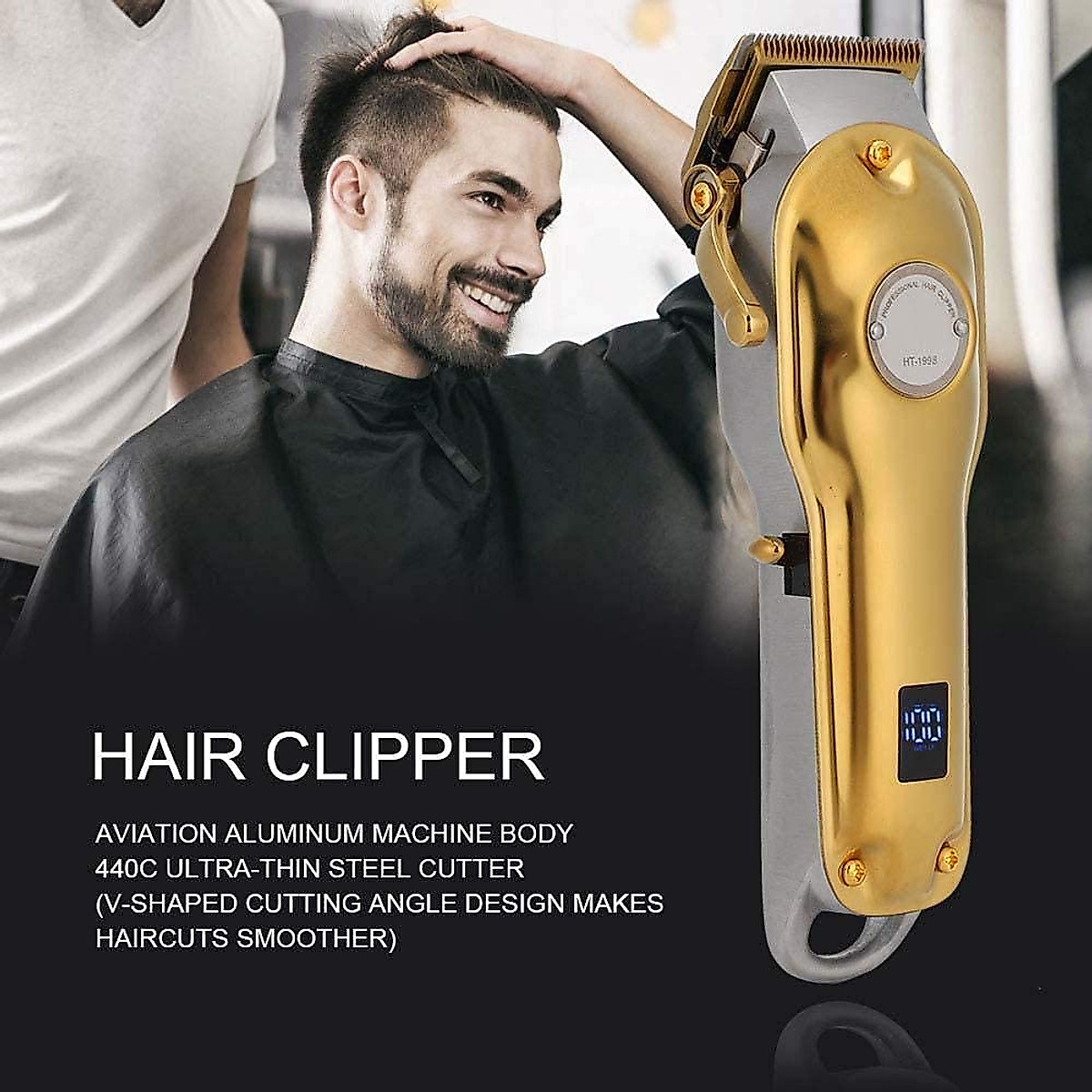 FTVOGUE Professional Electric Hair Clipper Beard Trimmer Hair Cutting Machine Grooming Kit US Plug 100-240V (Gold)