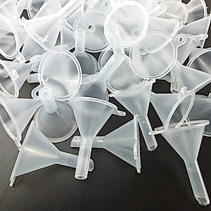 GXXMEI 120pack Mini Clear Plastic Funnel Little Small Funnel Set for Lab Bottles,Capsule,Sand Art, Essential Oils,Perfumes,Spices, Powder