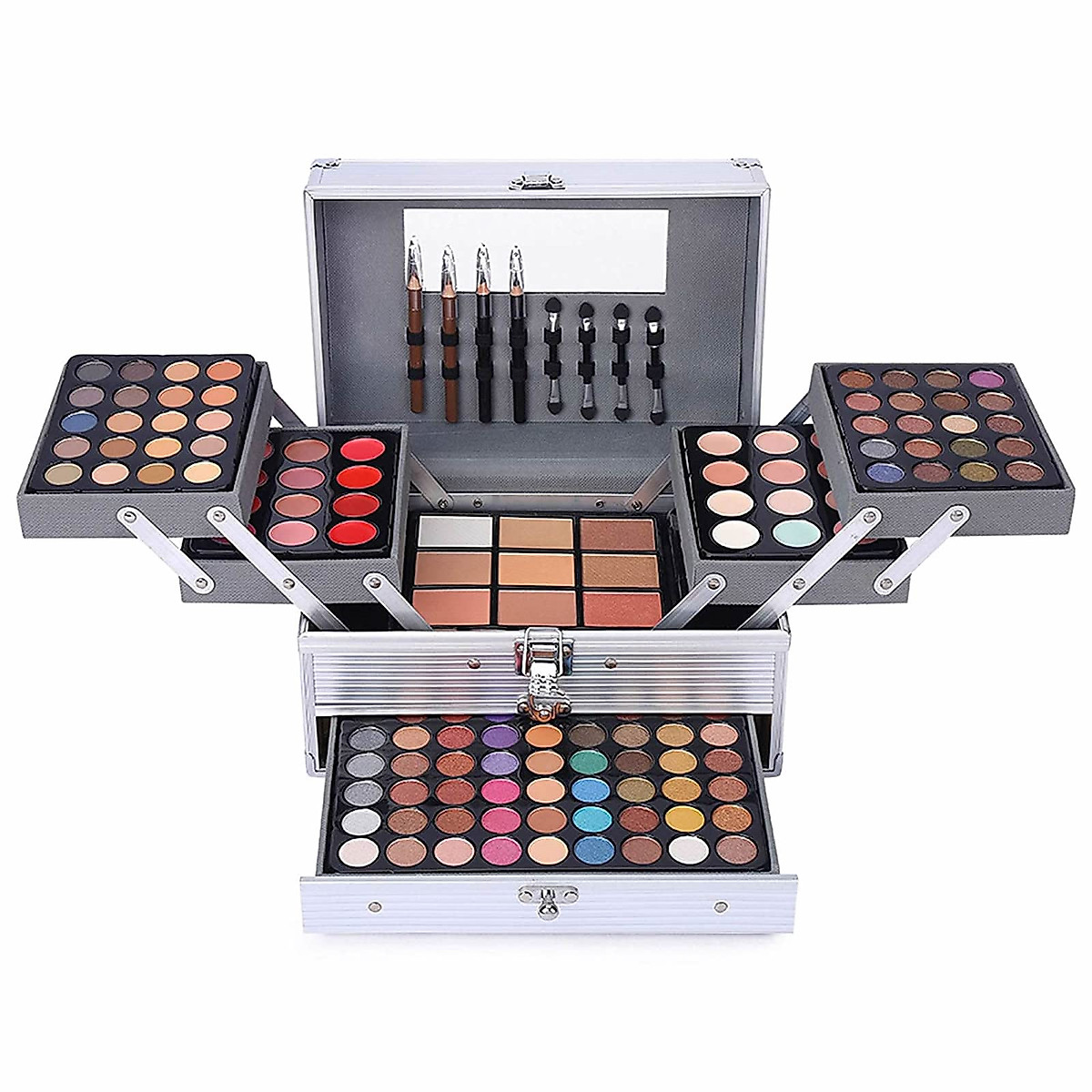 132 Color All In One Makeup Kit,Professional Makeup Case Set for Teen Girls, Multicolor Eyeshadow Palette(006N2-Silver)