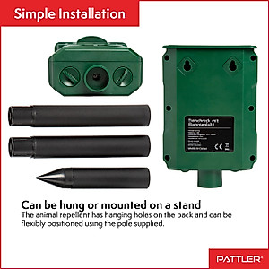 PATTLER® Animal Repellent Outdoor with Flame Light to Scare Animals | Deer and Rabbit Repellent with Motion Sensor up to 10m Range | Ultrasonic Deer Repellent | Rabbit Repellent Outdoor | | 1 Pack