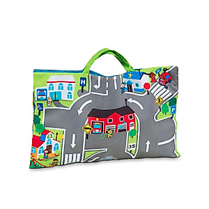 Melissa & Doug Take-Along Town Play Mat (19.25 x 14.25 inches) With 9 Soft Vehicles - With Storage Bag, Toy Vehicle Play Sets For Babies