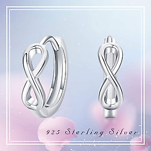 Infinity earrings, 925 Sterling Silver Infinity Hoop Earrings Huggie Earrings for Women Infinity Small Hoop Earrings for Women (Silver-B)