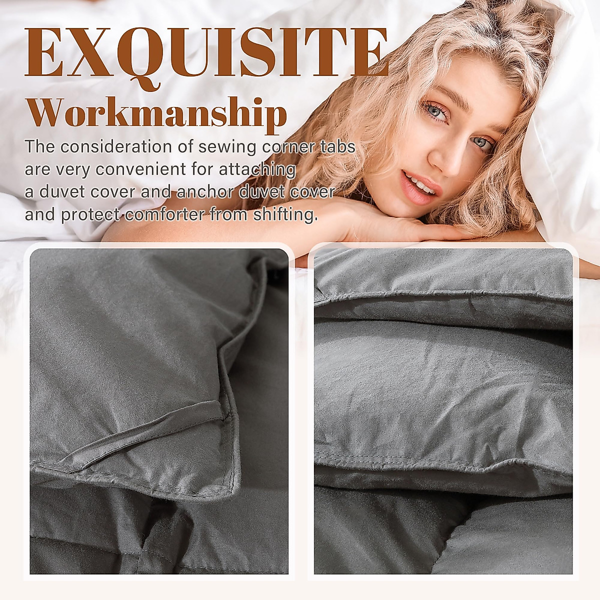 Cosybay Queen Size Feather Comforter Filled with Feather & Down Queen Size - All Season Grey Duvet Insert- Luxurious Hotel Bedding Comforters with Cotton Cover - Queen 90 x 90 Inch