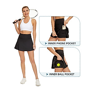 Womens Tennis Skirt High Waist Pleated Skirts for Women Athletic Golf Skirts with Pockets Mini Workout Skirts 01 Black Medium