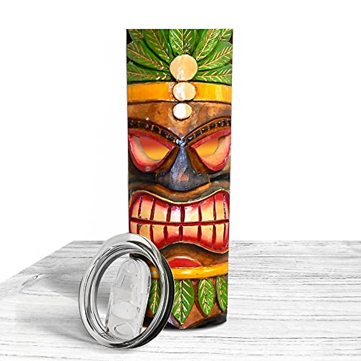 WODORO Tiki Totem Stainless Steel Skinny Tumbler 20oz, Tiki Bar Hula Lessons Aloha Tropical Hawaii Beach Summer Drinkware, Gifts For Beach Lovers, Life Is Better At The Beach (02)