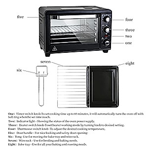 Healsmart Toaster Oven with 20Litres Capacity,Compact Size Countertop Toaster, Easy to Control with Timer-Bake-Broil-Toast Setting, 1200W, Stainless Steel,16x11in,Black,Extra Large
