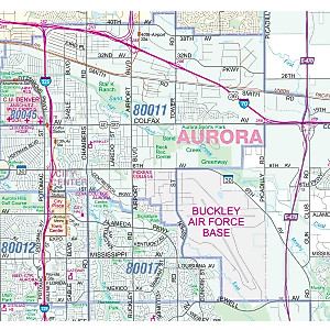 Metro Denver CO Detailed Region Wall Map w/Zip Codes *Laminated* 36"x52"