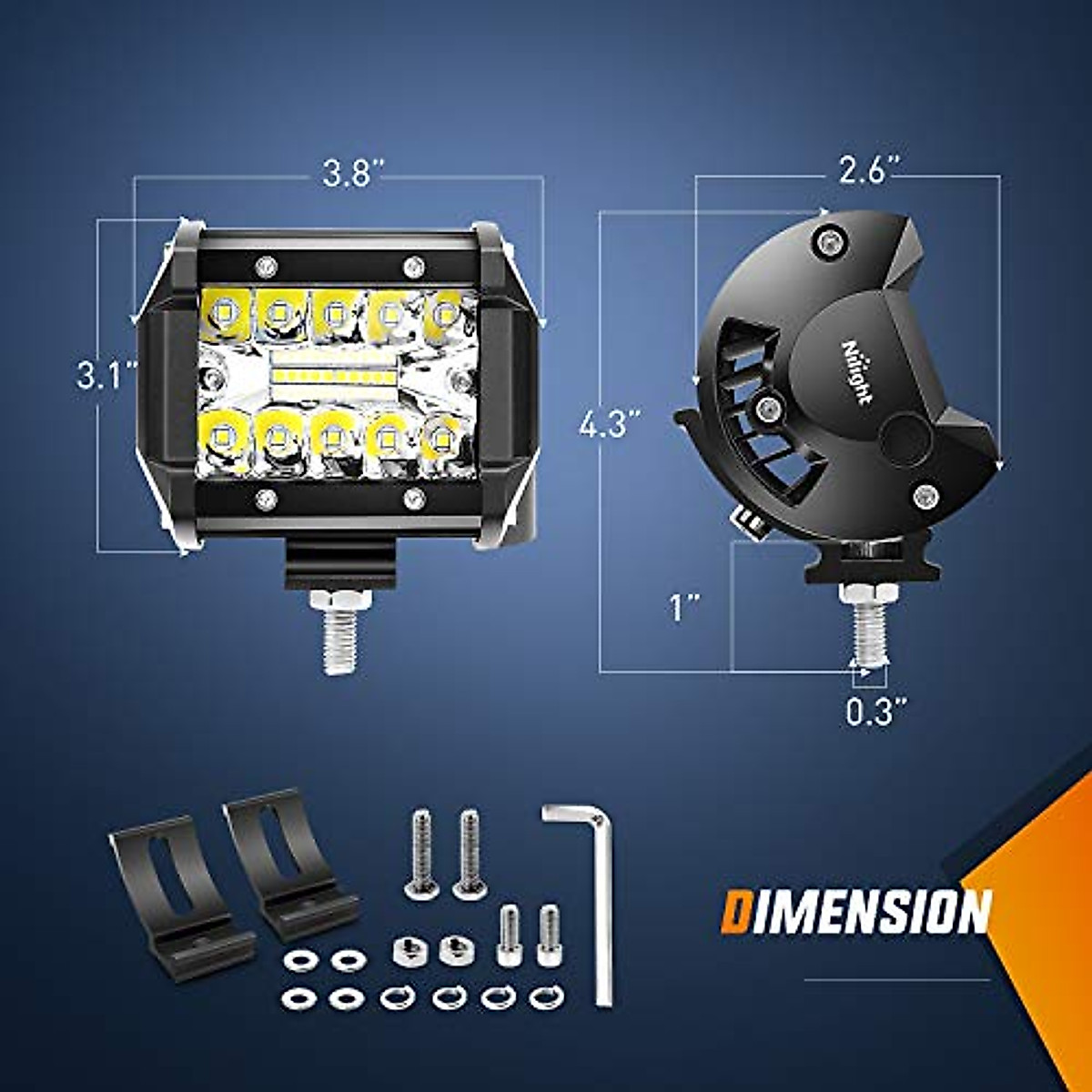 Nilight LED Light Bar Set, 12 Inch 300W Triple Row Spot Flood Combo Work Driving Lamp, 2 Pcs 4 inch 60 W with Wiring Harness for Off road ATV Boat Lighting, Year Warranty