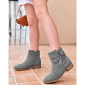 PiePieBuy Kids Girls Tie Knot Ankle Boots Chunky Low Block Heel Chelsea Dress Booties Winter Shoes With Zipper,Grey, Size 13 Little Kid