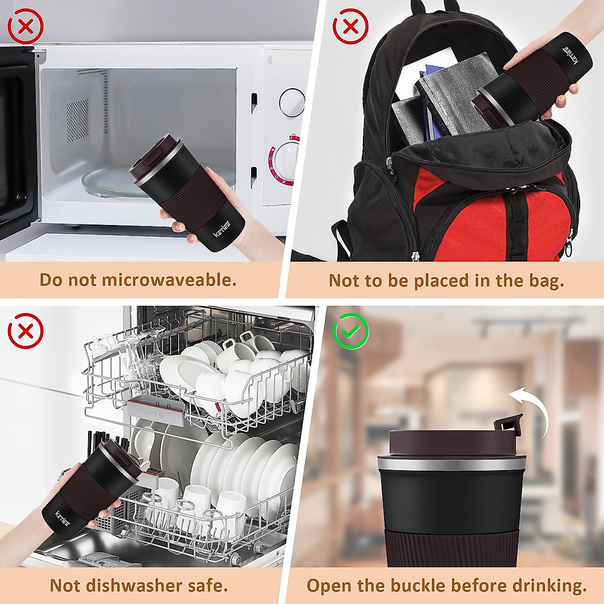 KETIEE Travel Mug, 12oz Insulated Coffee Cup with Leakproof Lid, Vacuum Stainless Steel Double-Wall Travel Coffee Mug Spill Proof, Reusable Coffee Mugs for Men and Women for Hot & Cold Drinks