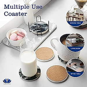 Coasters for Drinks, Round Absorbent Ceramic Stone Coasters Set of 6 with Cork Base, Funny Drink Coasters with Holder for Cold Drinks Wine Mugs and Cups Tabletop Protection, 4 Inches (Black)