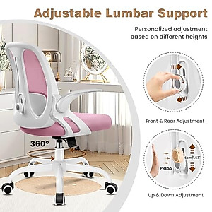 Razzor Office Chair, Ergonomic Computer Desk Chair with Lumbar Support, Breathable Mesh Rolling Swivel Task Chair with Flip-up Armrest and Adjustable Height for Home Office - Pink