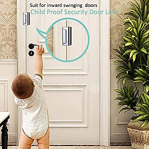 Home Security Door Lock, 2 Pack Child Proof Door Reinforcement Lock with Screws for Inward Swinging Door, Double Safety Security Protection for Your Home