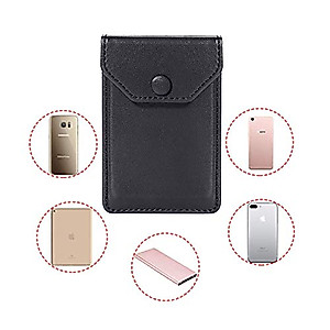 YUNCE Adhesive Cell Phone Ultra-Slim Leather Wallet Stick on Wallet for Credit Card, Business Card, and Id with Phone, and Phone Case, RFID Blocking Sleeve Black