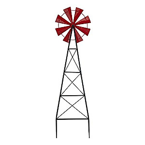 glitzhome 44" H Metal Wind Spinner Yard Stake, Ornamental Windmill Decor Weather Vane Weather Resistant for Home Outdoor Yard Lawn Garden Farm Backyard, Red