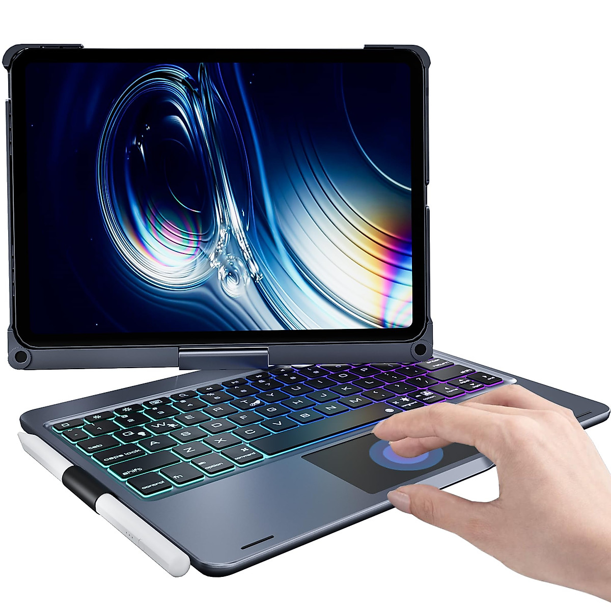 pekarejue iPad Pro 11-inch Keyboard: 2022 iPad Air 5th 4th Generation 10.9 inch and iPad Pro 11 inch Case with Keyboard Smart Magic Trackpad Bluetooth Backlit 360 Swivel Pencil Holder Metallic Grey