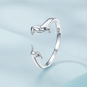 MUNDELL 925 Sterling Silver Cute Dachshund Open Rings Puppy Dog Adjustable Rings for Women Animal Stacking Rings Statement Rings Fine Jewelry