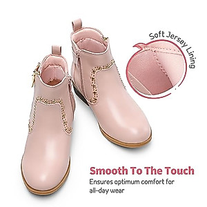 DREAM PAIRS Girls Boots Low Heel Side Zipper Ankle Booties Little Kid/Big Kid,Size 1 Little Kid,Pink,SDBO2303K