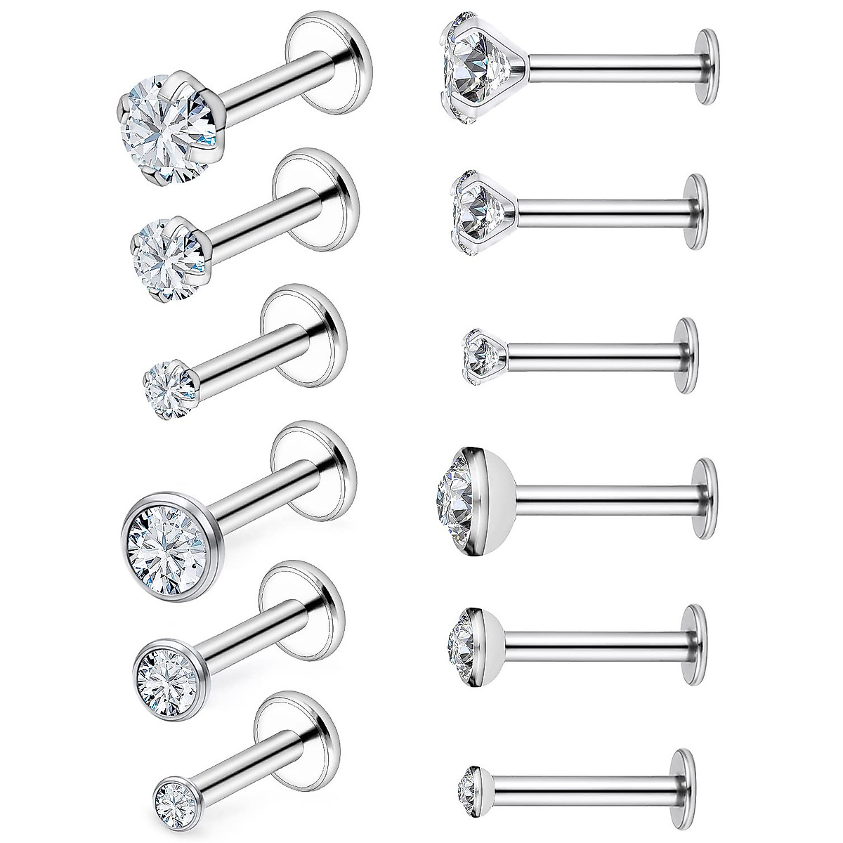 Vsnnsns 14G Lip Rings Stainless Steel Labret Jewelry Monroe Lip Rings Nail Cartilage Tragus Helix Earrings Studs Piercing Jewelry Medusa Piercing Jewelry for Women Men 14 Gauge Earrings 8mm Silver