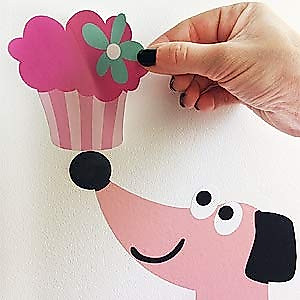 Dog Wall Decals for Girls - Cupcake Cute Pink Decor Stickers for Kids - Wall Decor Stickers for Kids - Baby Decals Dog [>45 Art Baby Bedroom clings]