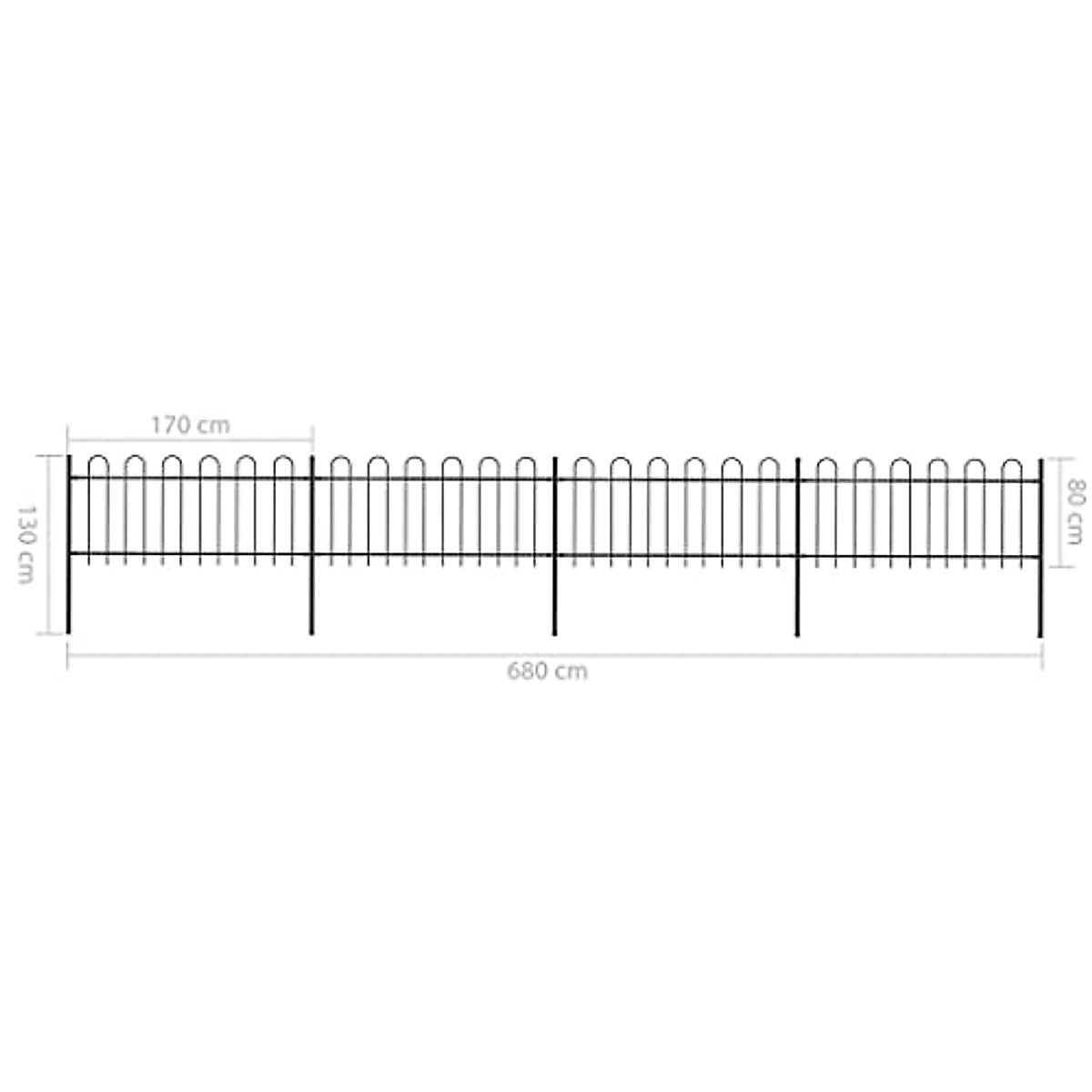 Garden Fence,Decorative Garden Fence, Security Palisade Fence,Practical Barrier Wall,Landscape Boundary Fence,Fencing for Yard,with Hoop Top,Steel 22.3' Black