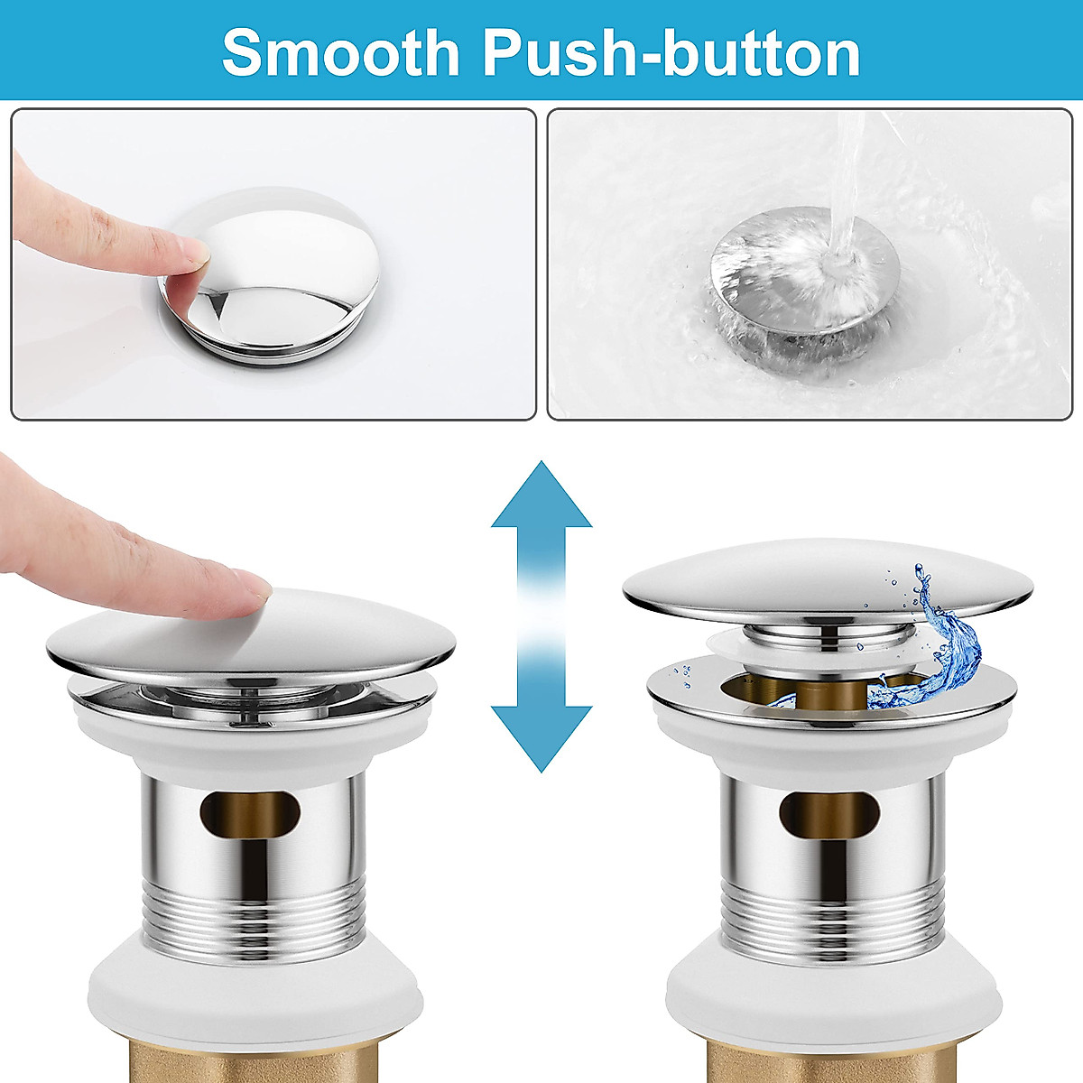 Homikit Bathroom Sink Drain, Pop Up Drain Stopper with Overflow, 18/10 Stainless Steel Drain Assembly with Detachable Anti-Clogging Strainer Basket for Vessel Lavatory Vanity Sink, Polished Chrome