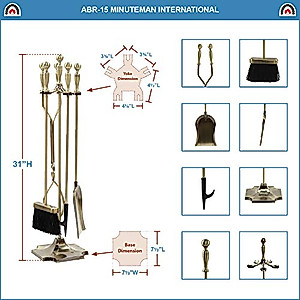 Minuteman International Concord 5-piece Fireplace Tool Set, Antique Brass