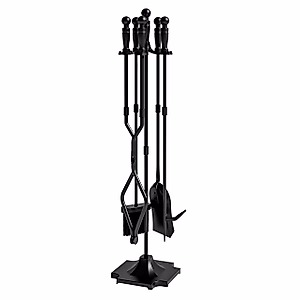 Fire Beauty Fireplace Tools, 5 Pieces Fireside Accessories Fire Kit Set, Stand Woodstove Tools Holder Wrought Iron Handle Indoor Fireset Stand (32 Inches)
