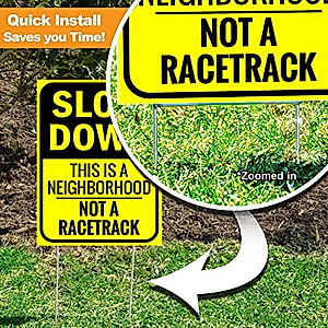 Bigtime 2 X Slow Down Sign 16" x 12" - Double-Sided Kids At Play Signs with Metal H-Stake for Neighborhoods - Durable & Funny Slow Man Sign for Ensuring Child Safety - Thoughtful Gift Idea