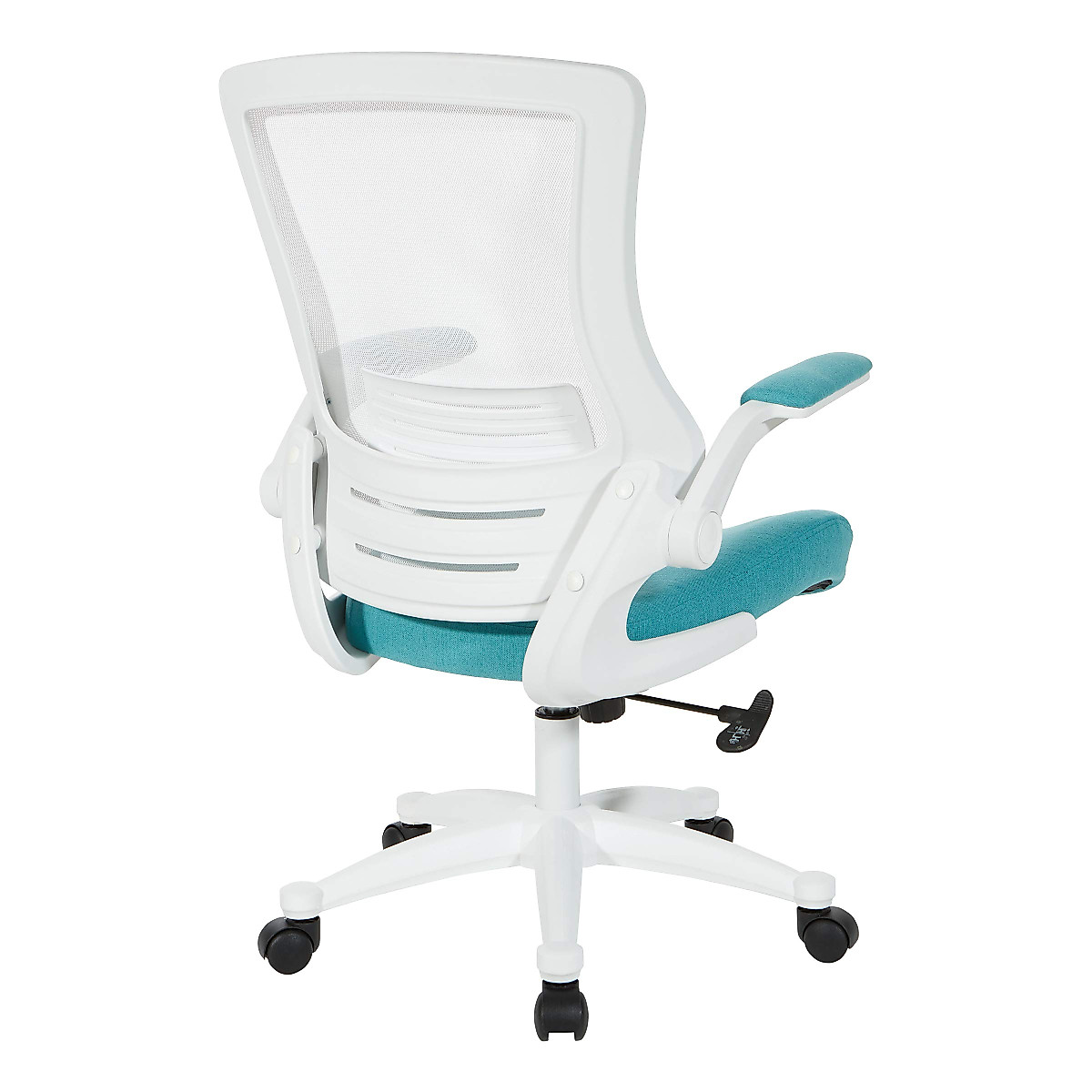 Office Star Ventilated White Screen Back Manager's Office Chair with Padded Color Flip Arms with White Nylon Base, Linen Turquoise Fabric