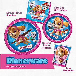Pink Skye Paw Patrol Party Supplies and Decorations for Girls Birthday Party, Features Skye and Everest, Serves 16 Guests, Includes Tableware and Decor with Table Cover, Banner, Plates, Napkins & More