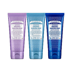 Dr. Bronner's - Organic Shaving Soap (7 oz Variety Pack) Lavender, Baby Unscented, & Peppermint - Certified Organic, Sugar & Shikakai Powder, Moisturizes, Use on Face, Underarms, & Legs | 3 Count