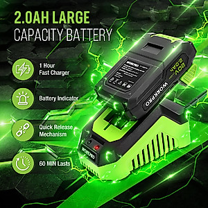 WORKPRO 20V Cordless Hot Melt Glue Gun Kit, 2.0 Ah Li-ion Battery Powered Rechargeable Full Size Hot Glue Gun, 45S Fast Preheating, Heavy Duty Wireless Glue Gun with 12 Pcs Glue Sticks for DIY & Craft