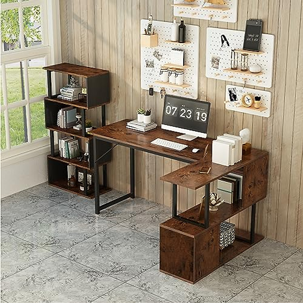ALISENED L Shaped Computer Desk with 2 Shelves Bookshelf, Modern Corner Computer Desk with Storage, Office Desk Study Table Writing Desk for Home Office