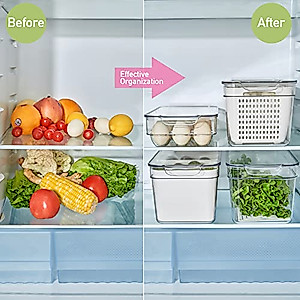 Sunview 7Pack Fruit Containers for Fridge,Produce Saver Refrigerator Organizer Bins,Kitchen Food Storage with Removable Drain Colanders Fridge Organizer,with Ice Tray and Reusable Food Storage Bags