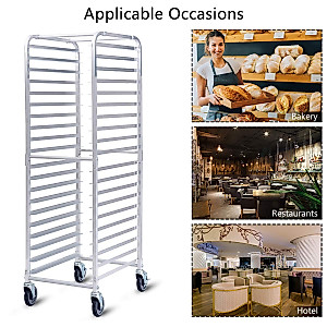 Giantex 20-Tier Kitchen Bun Pan Sheet Rack Aluminum Bakery Rack Home Commercial Kitchen Bakery Cooling Rack w/Wheels 2 Lockable & Open Shelf