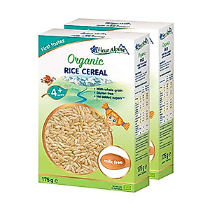 FLEUR ALPINE Baby Food | Organic Rice Baby Cereal Pack of 2 - Baby Porridge for Delicious Breakfast Meals | Nutritious Instant Gluten Free Porridge 4+ Months with No Added Sugars | 2x7 Servings