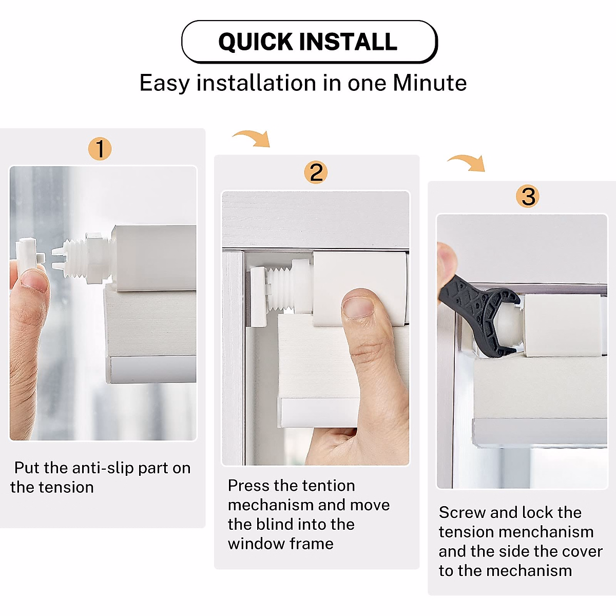 Keego Cordless No Drill Cellular Blinds for Window Blackout Honeycomb Shades No Tools Easy Install for Home Kitchen Bedroom Office(Blackout,White,34w x 60h)